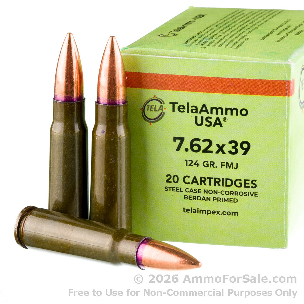 1000 Rounds of Discount 124gr FMJ 7.62x39 Ammo For Sale by Tela Impex