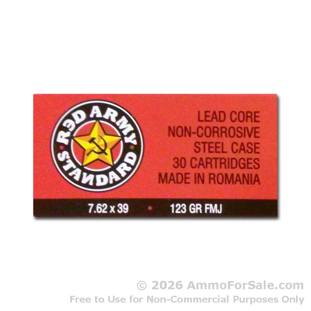 1080 Rds 123gr FMJ 7.62x39 Ammo by Red Army Std. Lacquered