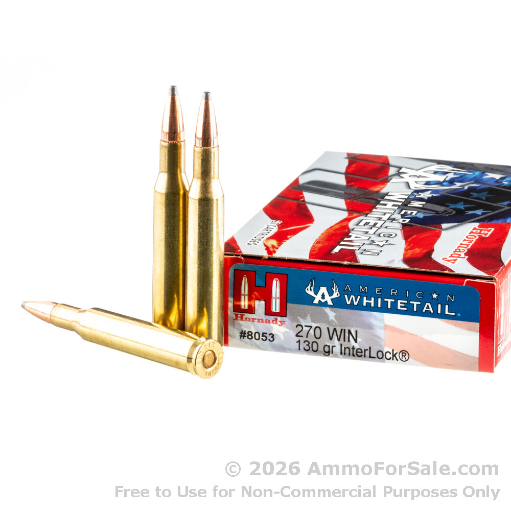200 Rounds of Discount 130gr InterLock .270 Win Ammo For Sale by Hornady