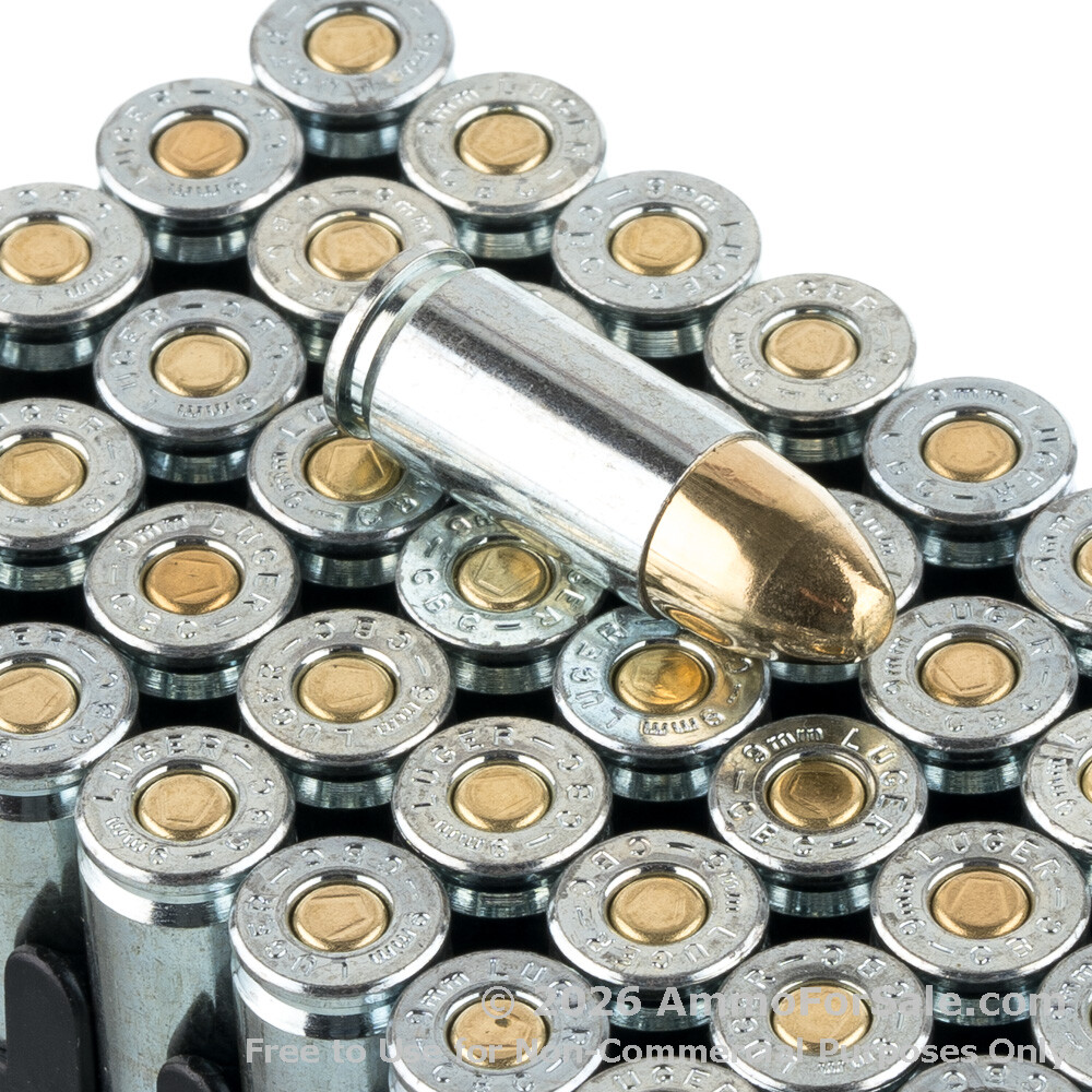 50 Rounds of 115gr FMJ 9mm Ammo For Sale by Magtech