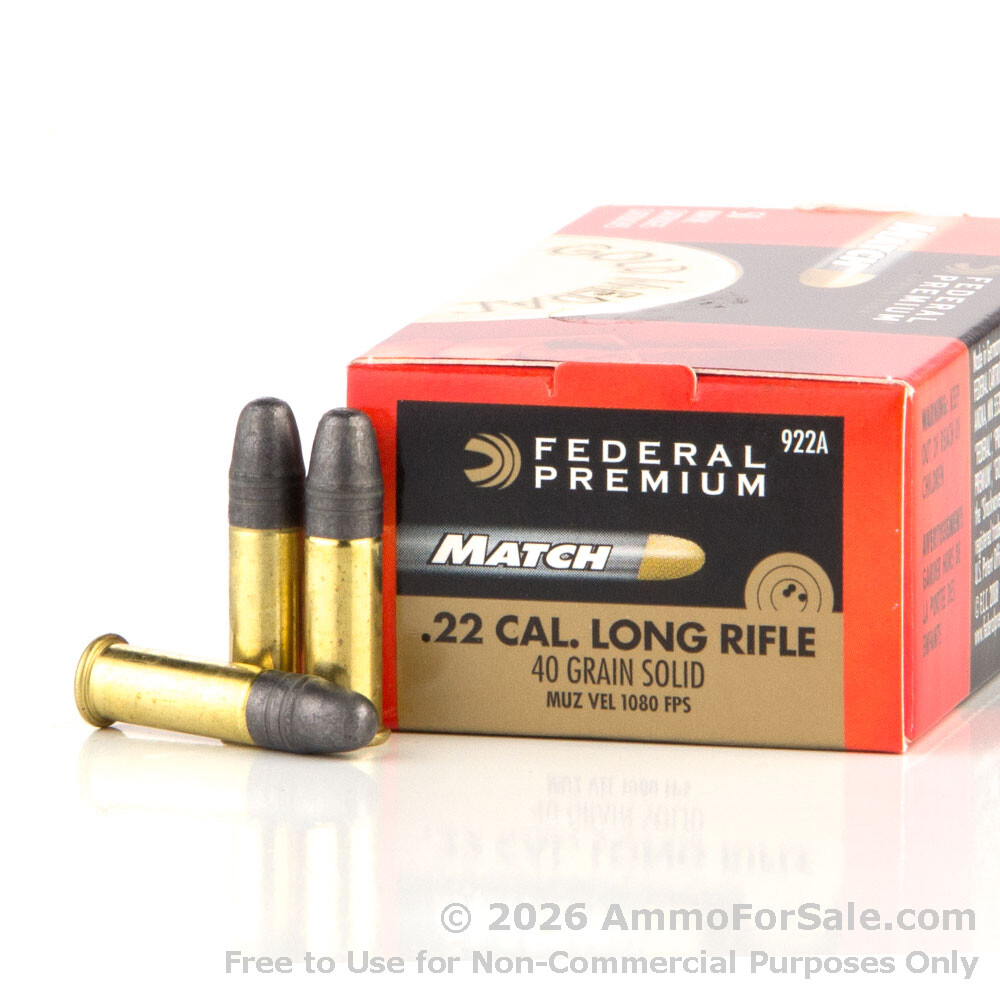 500 Rds 40gr LRN .22 LR Ammo by Federal Gold Medal Match