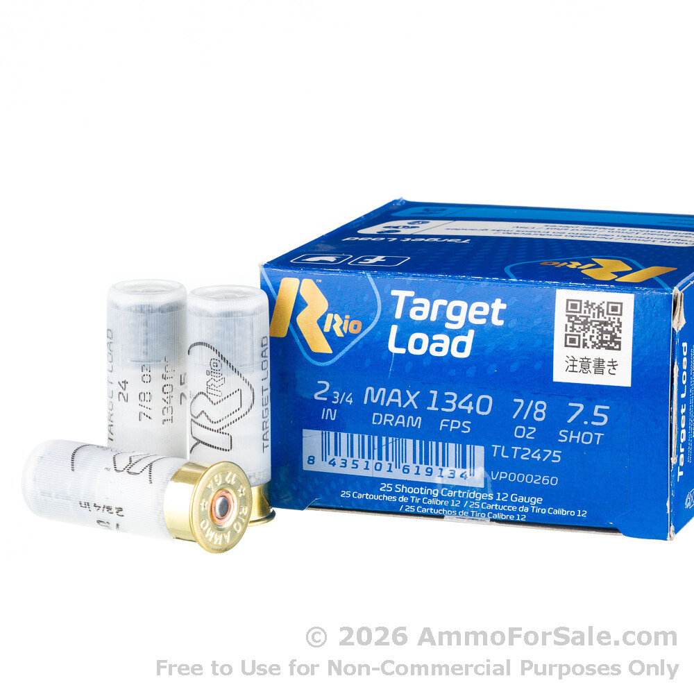 250 Rounds of 7/8 oz #7.5 Shot 12ga Ammo by Rio Target Load