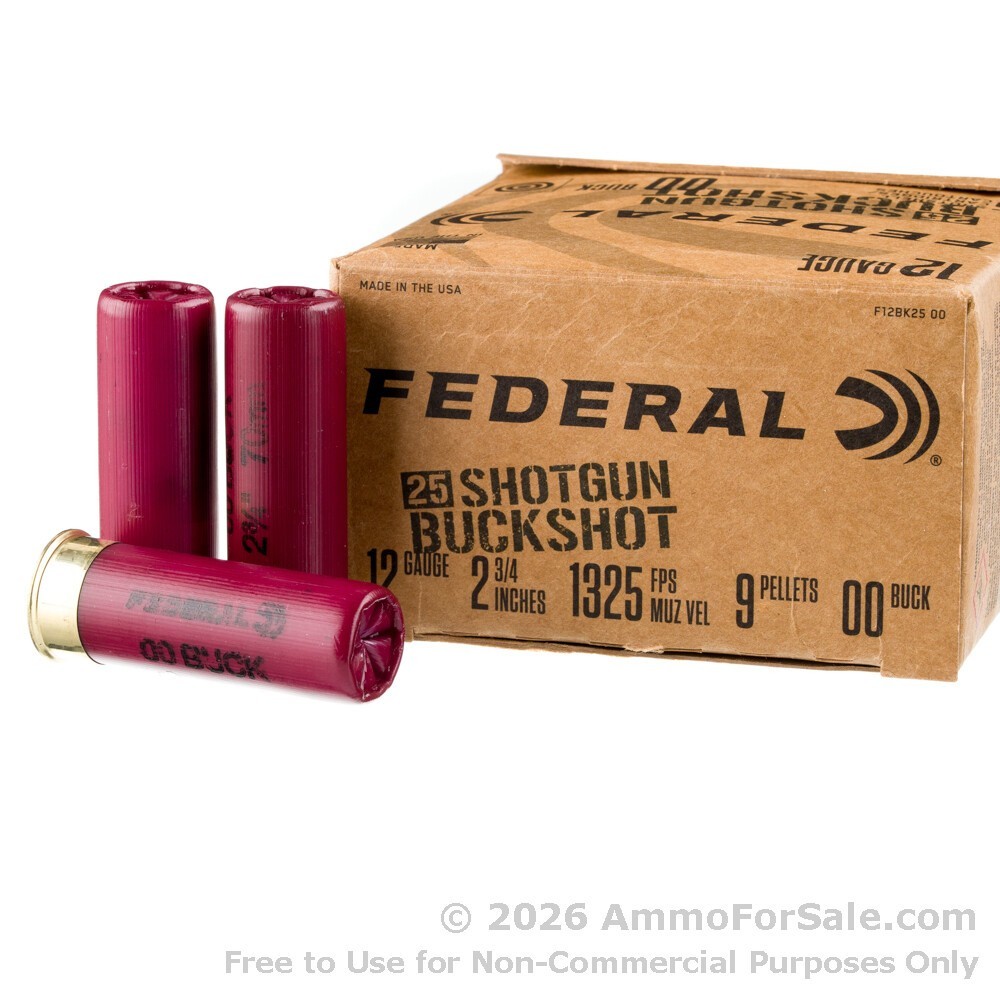 250 Rounds of Discount 9 pellets 00 buckshot 12ga Ammo For Sale by Federal