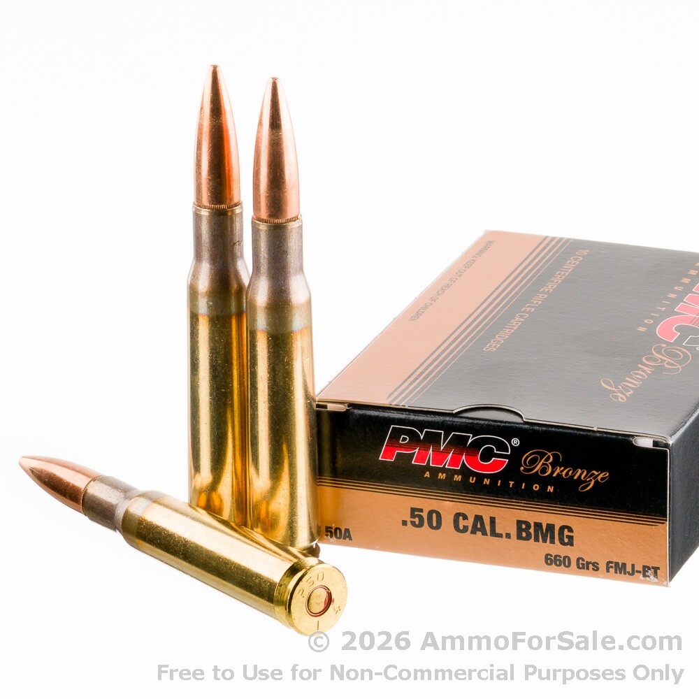 10 Rounds of 660gr FMJBT .50 BMG Ammo For Sale by PMC