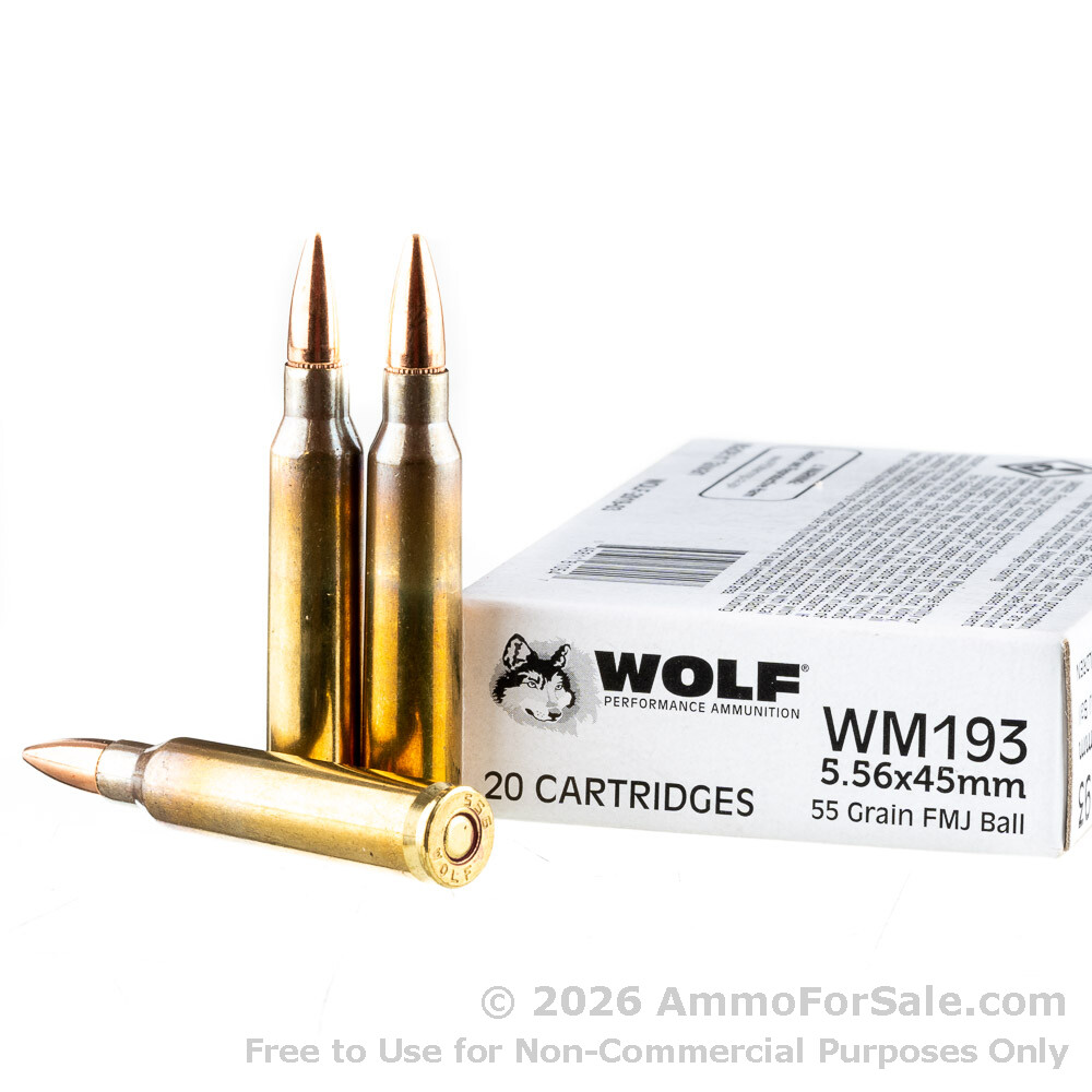 1000 Rounds of Discount 55gr FMJ 5.56x45 Ammo For Sale by Wolf