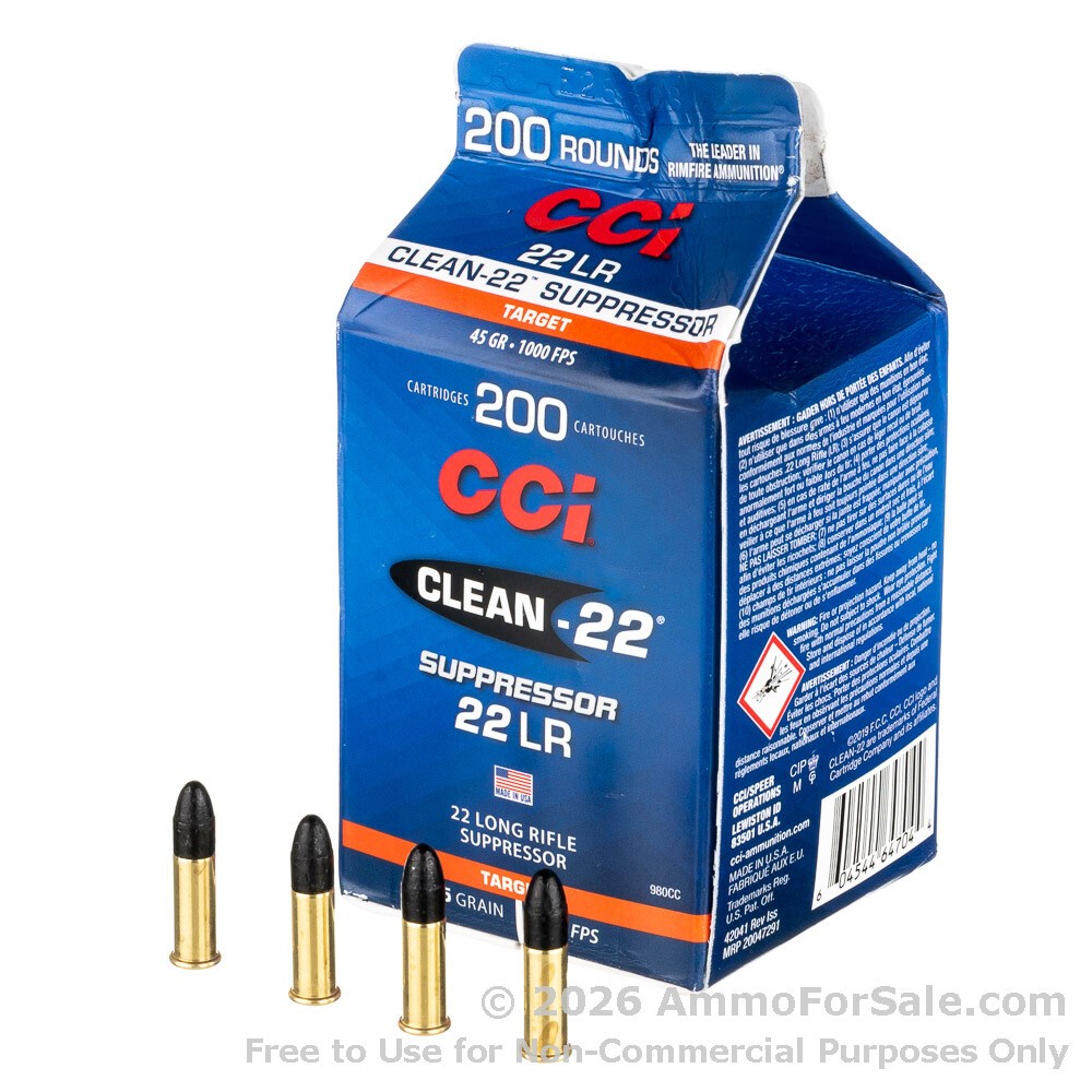 200 Rounds of Discount 45gr Poly-Coated LRN .22 LR Ammo For Sale by CCI