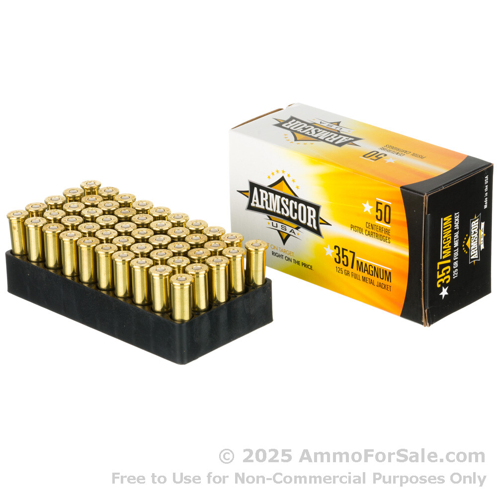 1000 Rounds of Discount 125gr FMJ .357 Mag Ammo For Sale by Armscor