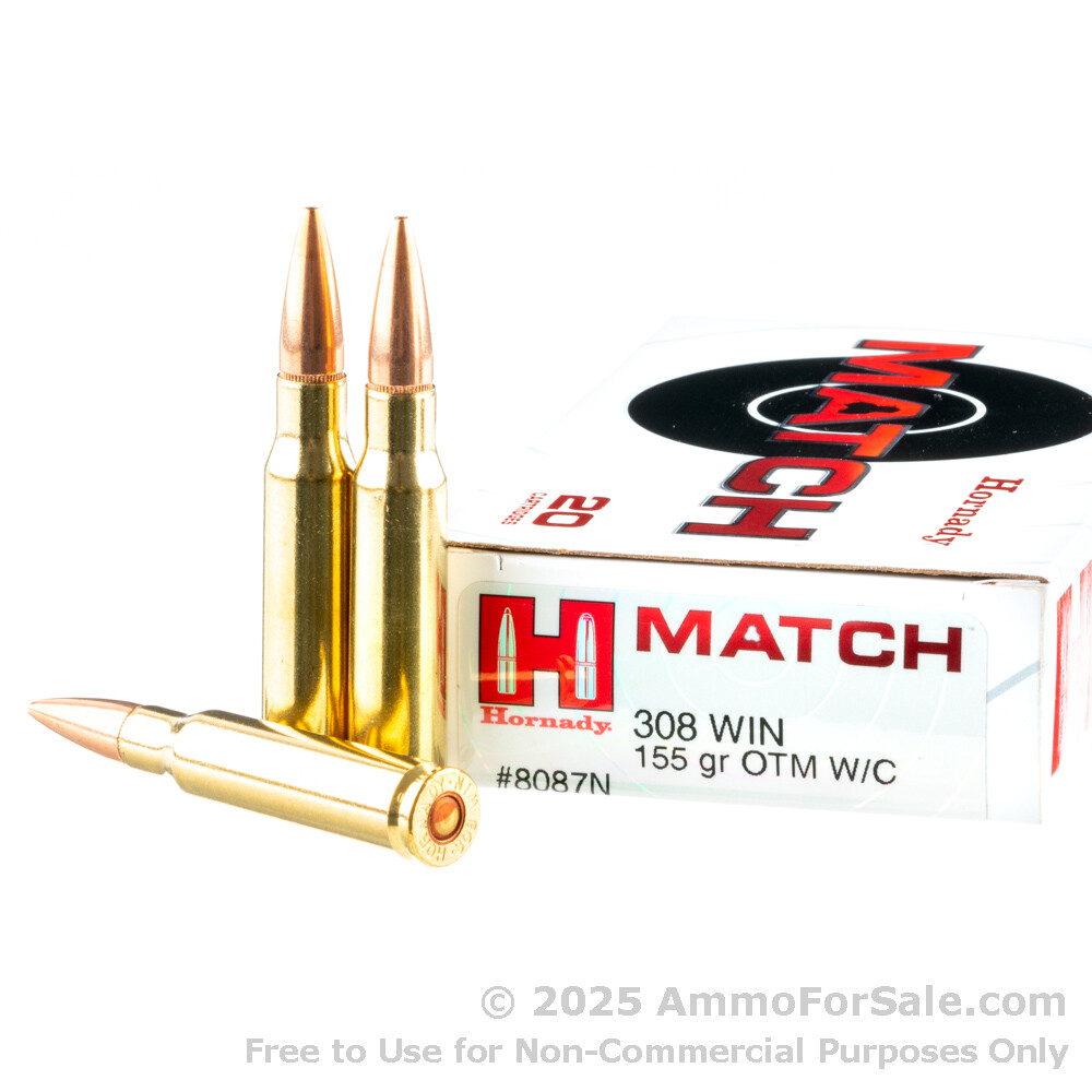 20 Rounds of Discount 155gr OTM .308 Win Ammo For Sale by Hornady