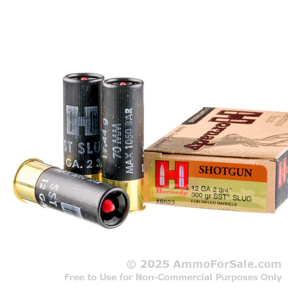 5 Rounds of Discount 300 gr Sabot Slug 12ga Ammo For Sale by Hornady