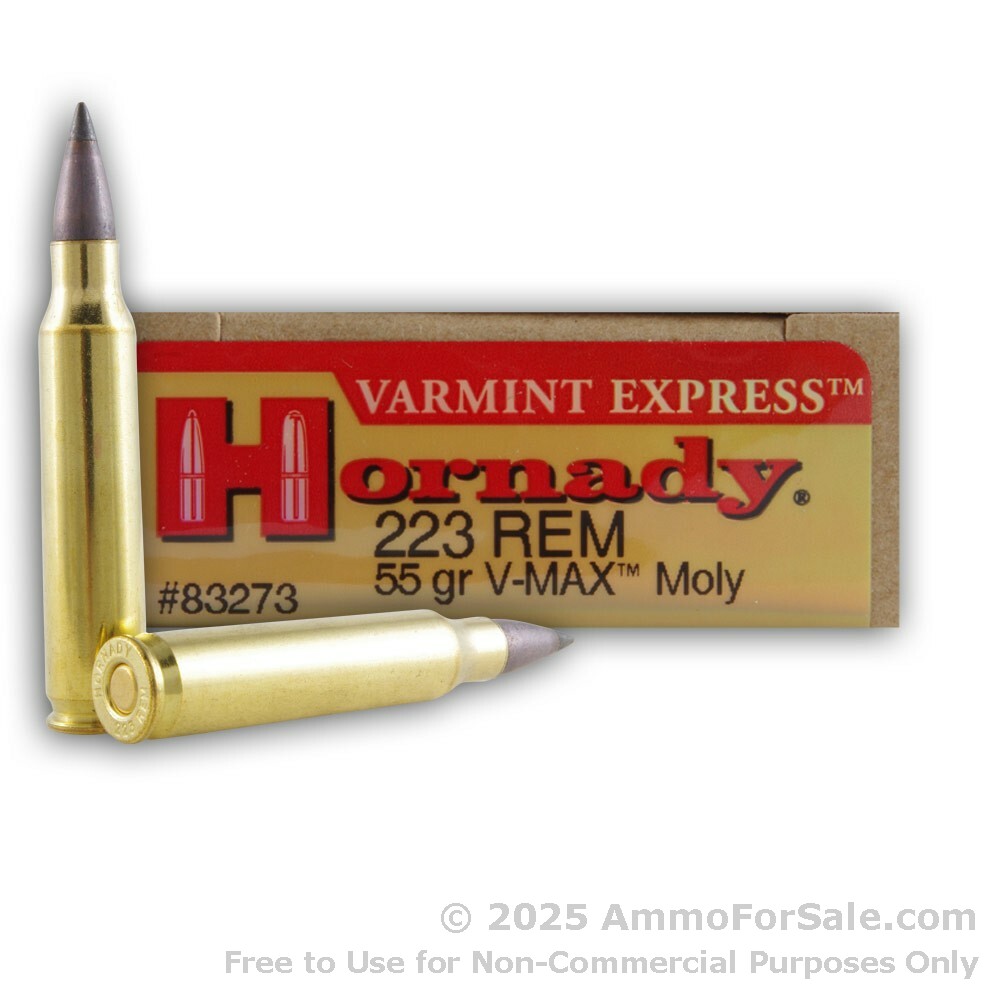 20 Rds 55gr V-MAX Moly .223 Ammo by Hornady Varmint Express