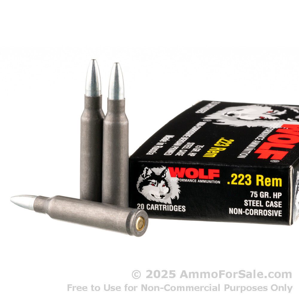 1000 Rounds of Discount 75gr HP .223 Ammo For Sale by Wolf