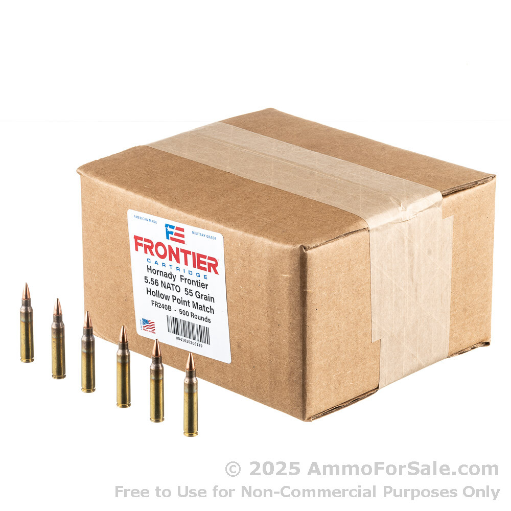 500 Rds Bulk 55gr HP Match 5.56x45 Ammo by Hornady Frontier