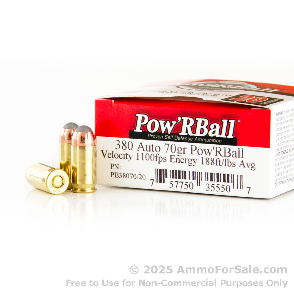 20 Rounds of Discount 70gr PowR Ball .380 ACP Ammo For Sale by Corbon