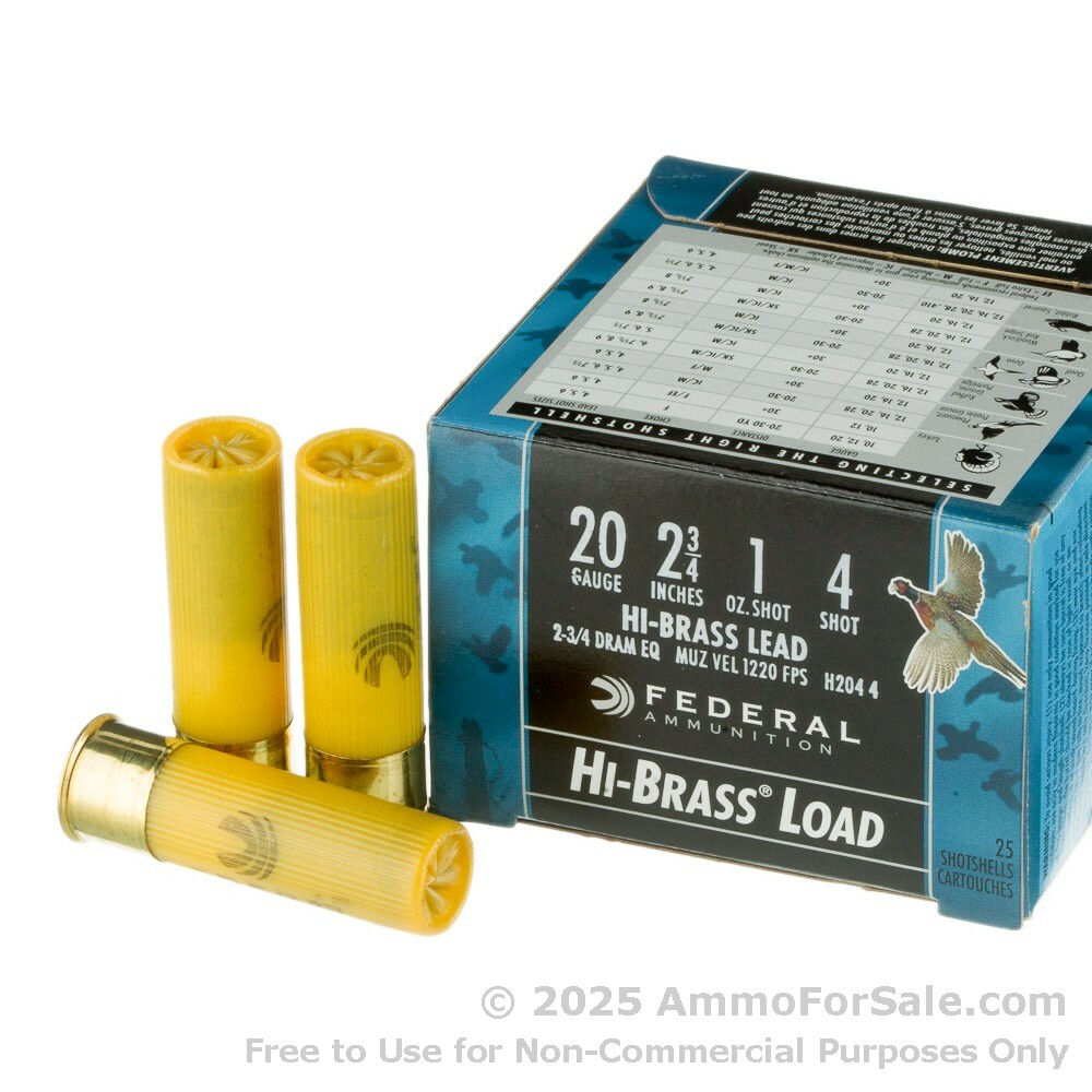 250 Rds 1oz #4 shot 20ga Ammo by Federal Game Load Upland