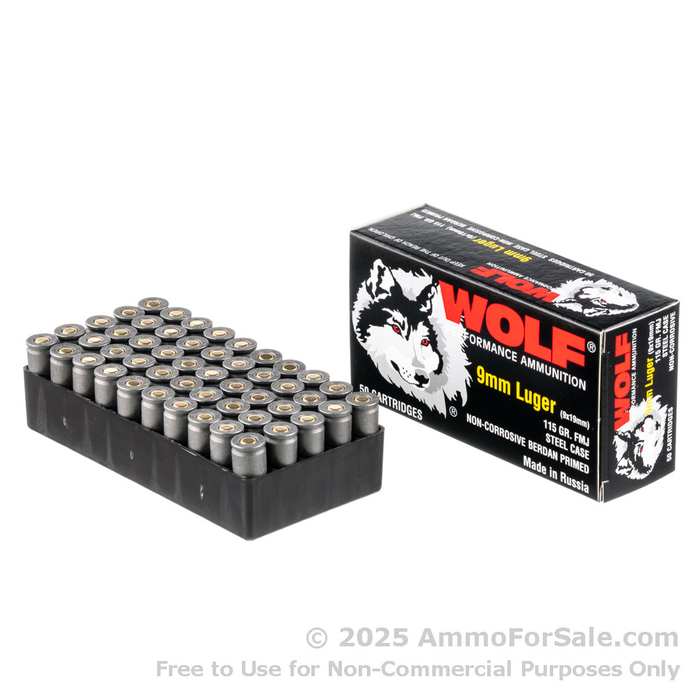 1000 Rounds of Bulk 115gr FMJ 9mm Ammo For Sale by Wolf