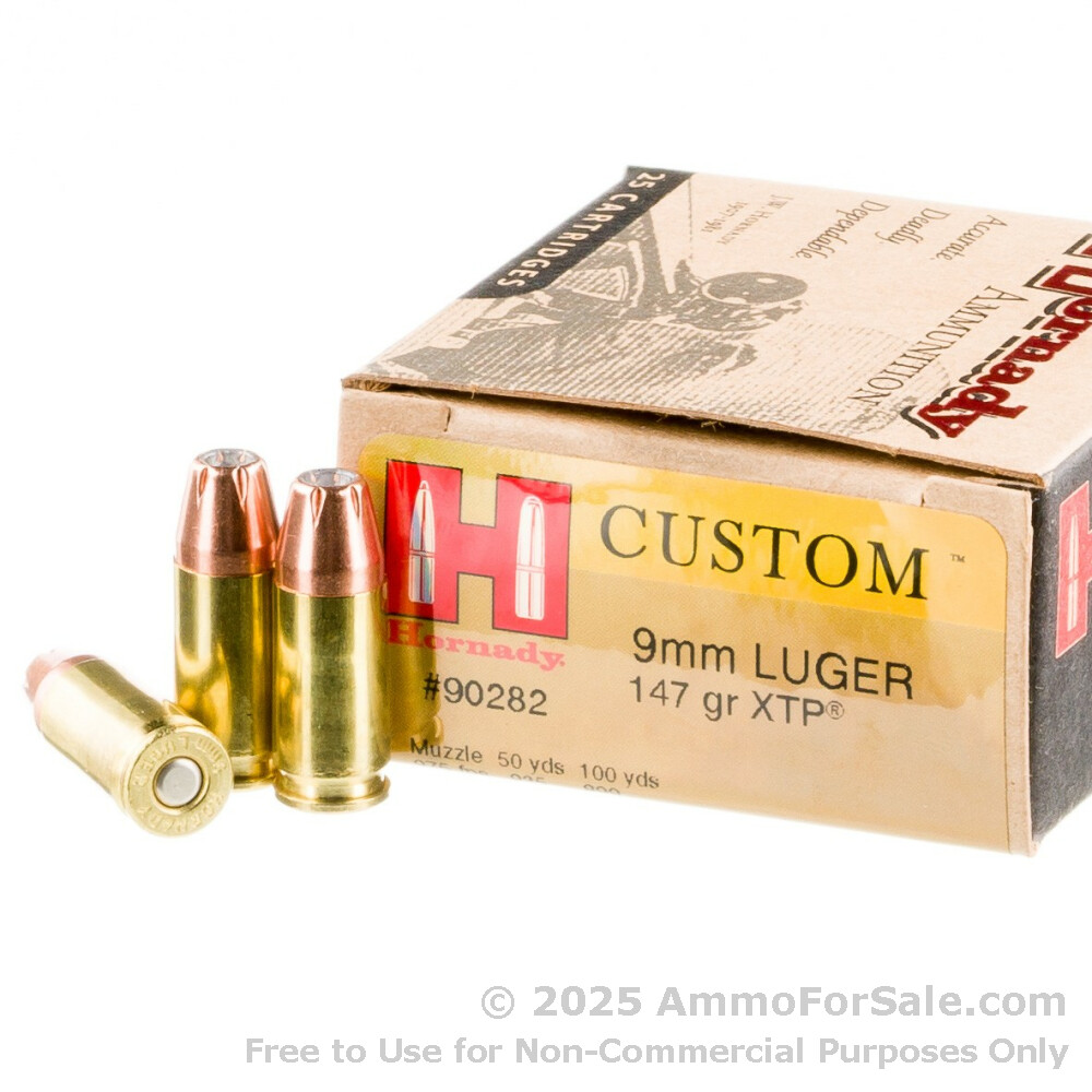 250 Rounds of Discount 147gr JHP 9mm Ammo For Sale by Hornady