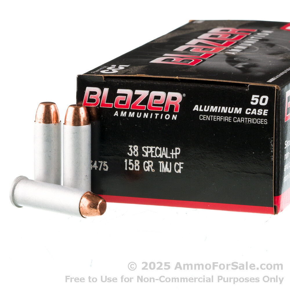 1000 Rounds of Discount 158gr TMJ .38 Spl +P Ammo For Sale by CCI Blazer Cleanfire