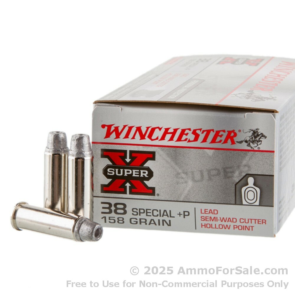 50 Rounds of Discount +P 158gr Lead Wadcutter HP .38 Spl Ammo For Sale by Winchester Super-X