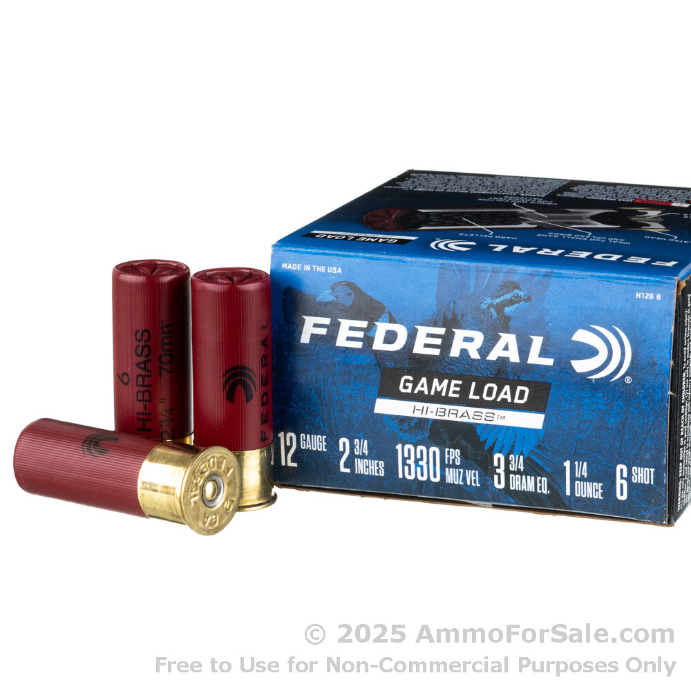 250 Rounds of Discount 1 1/4 ounce #6 shot 12ga Ammo For Sale by Federal