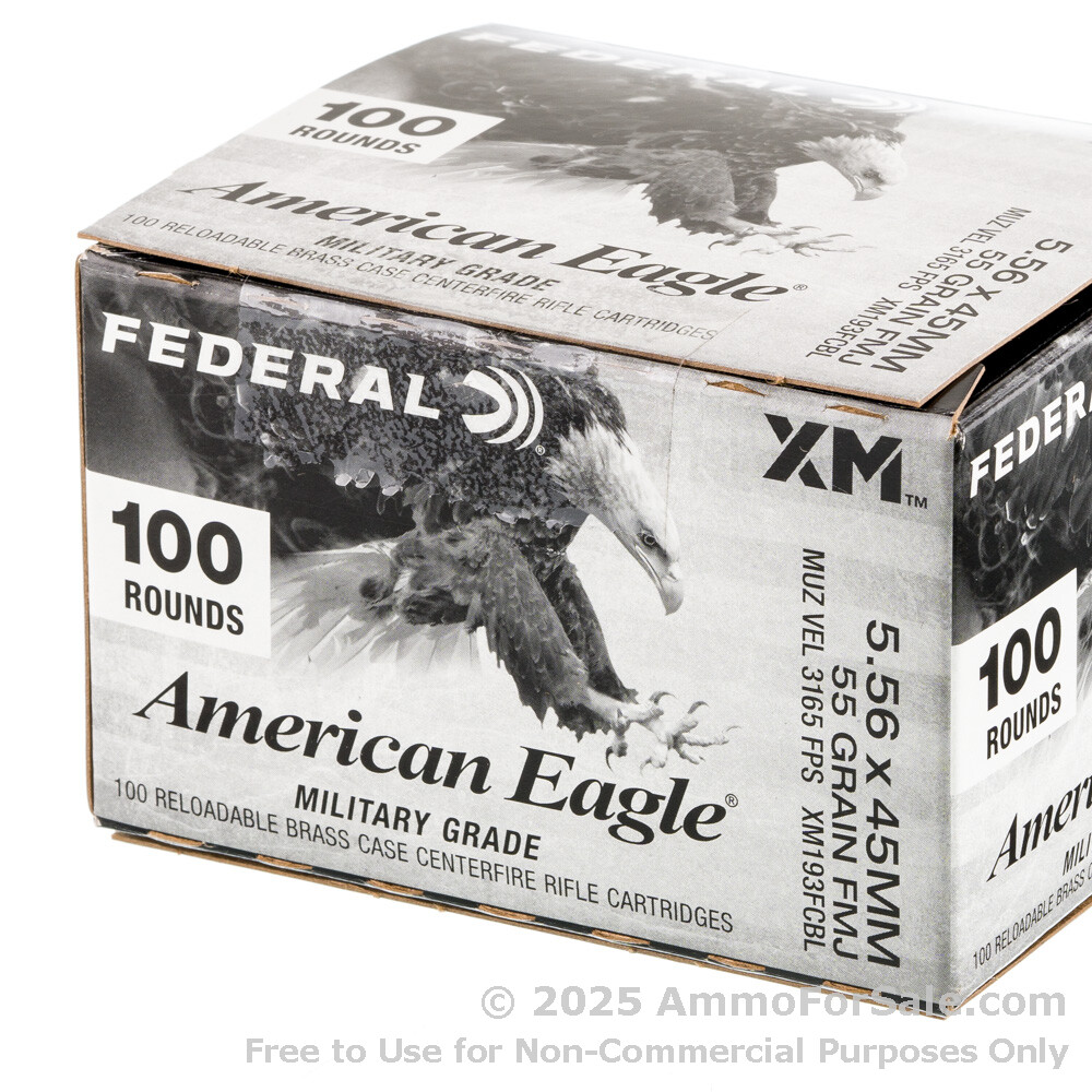 100 Rounds of Discount 55gr FMJ XM193 5.56x45 Ammo For Sale by Federal