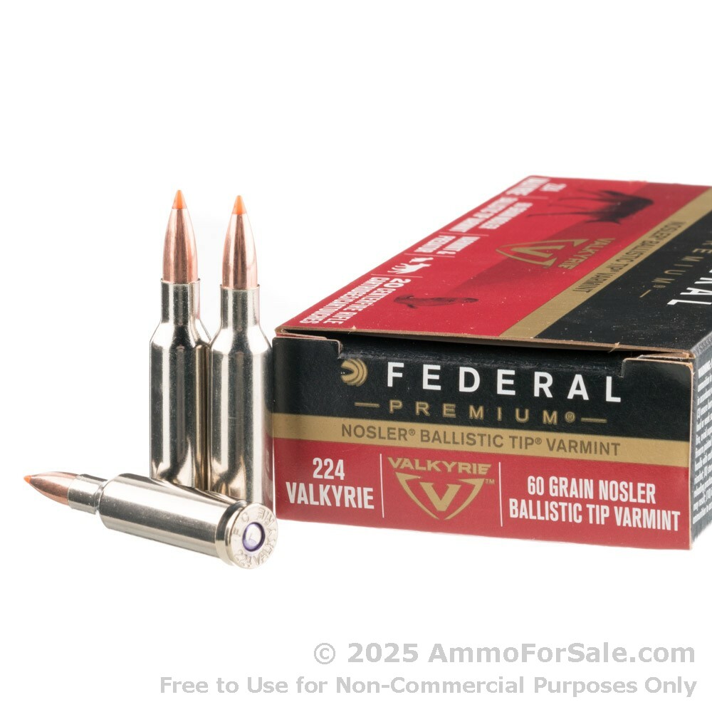 200 Rounds of Discount 60gr Nosler Ballistic Tip .224 Valk Ammo For Sale by Federal