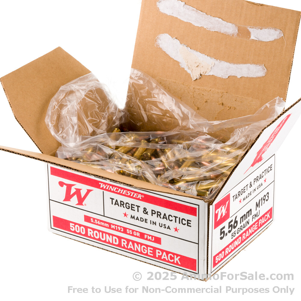 500 Rounds of Discount 55gr FMJ 5.56x45 Ammo For Sale by Winchester