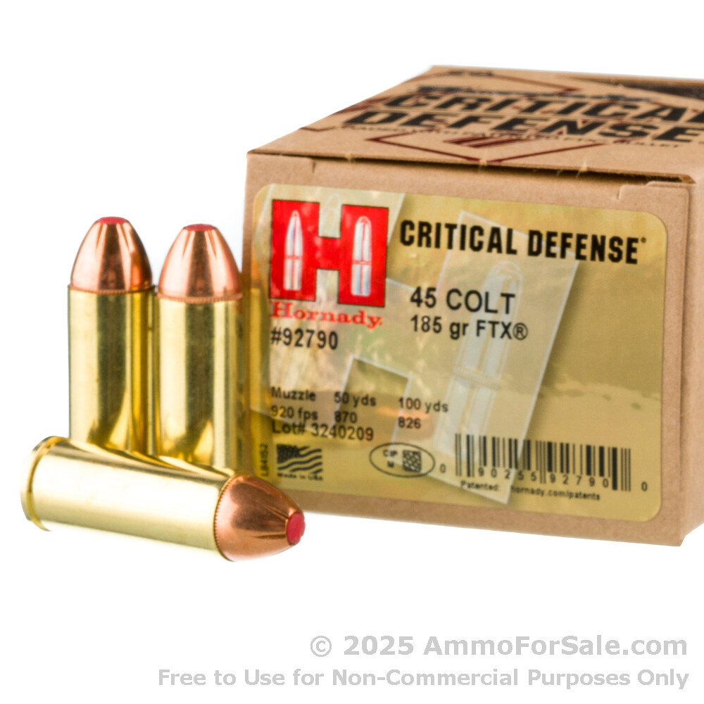 200 Rounds of Discount 185gr JHP .45 Long-Colt Ammo For Sale by Hornady