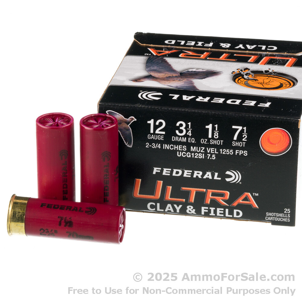 250 Rounds of Bulk 1-1/8oz #7.5 shot 12ga Ammo by Federal