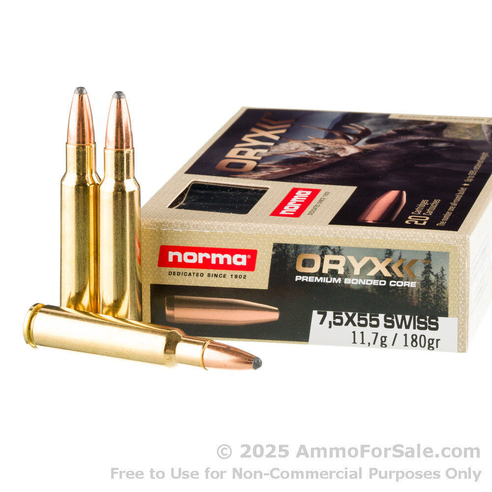 20 Rounds of Discount 180gr SP 7.5x55 Swiss Ammo For Sale by Norma
