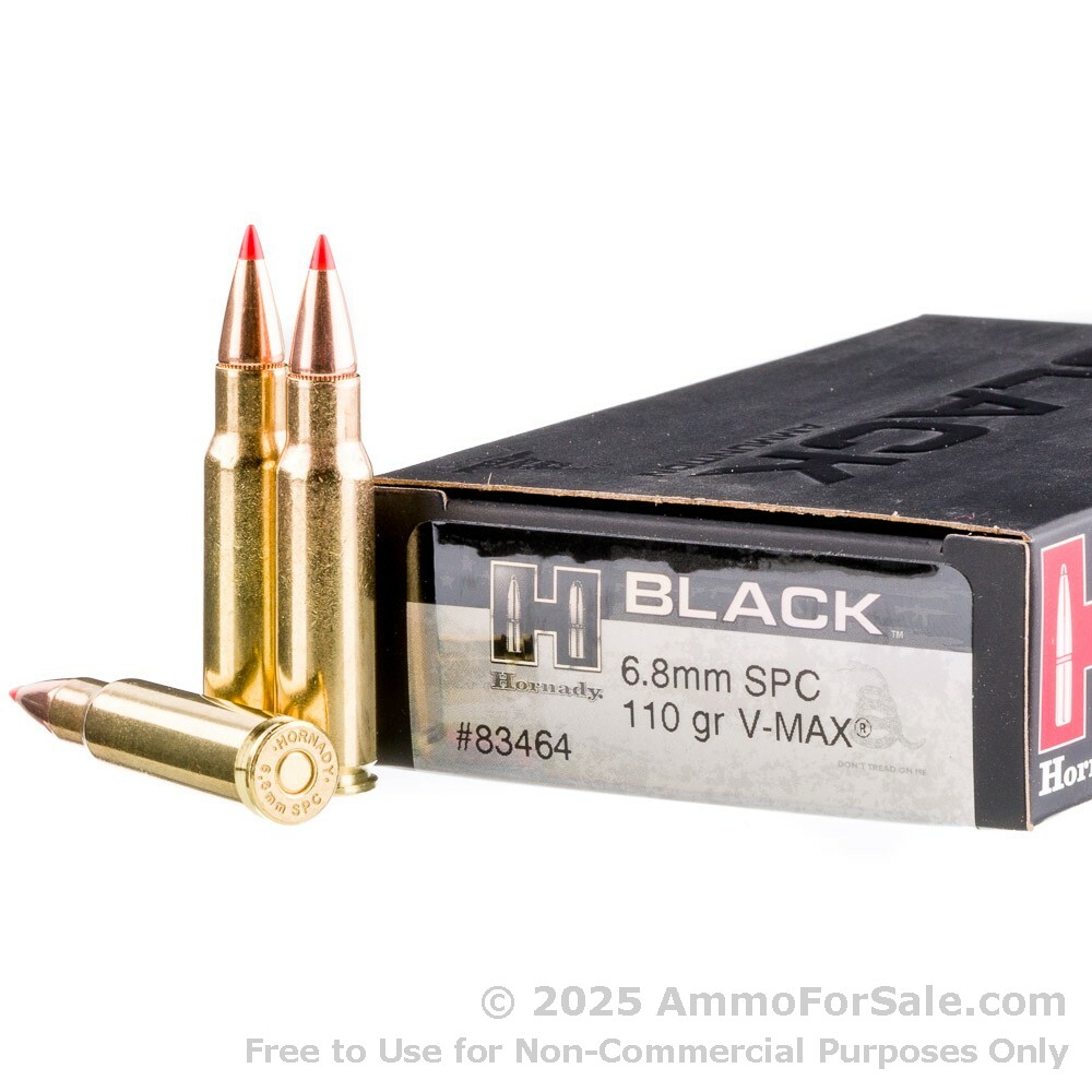 20 Rounds of Discount 110 Grain V-MAX 6.8 SPC Ammo For Sale by Hornady