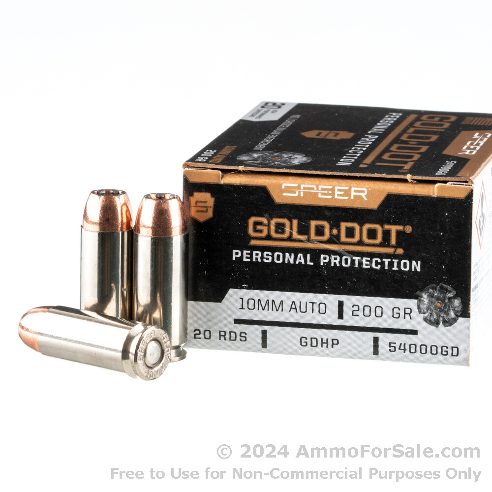 200 Rds 200gr JHP 10mm Ammo by Speer Gold Dot