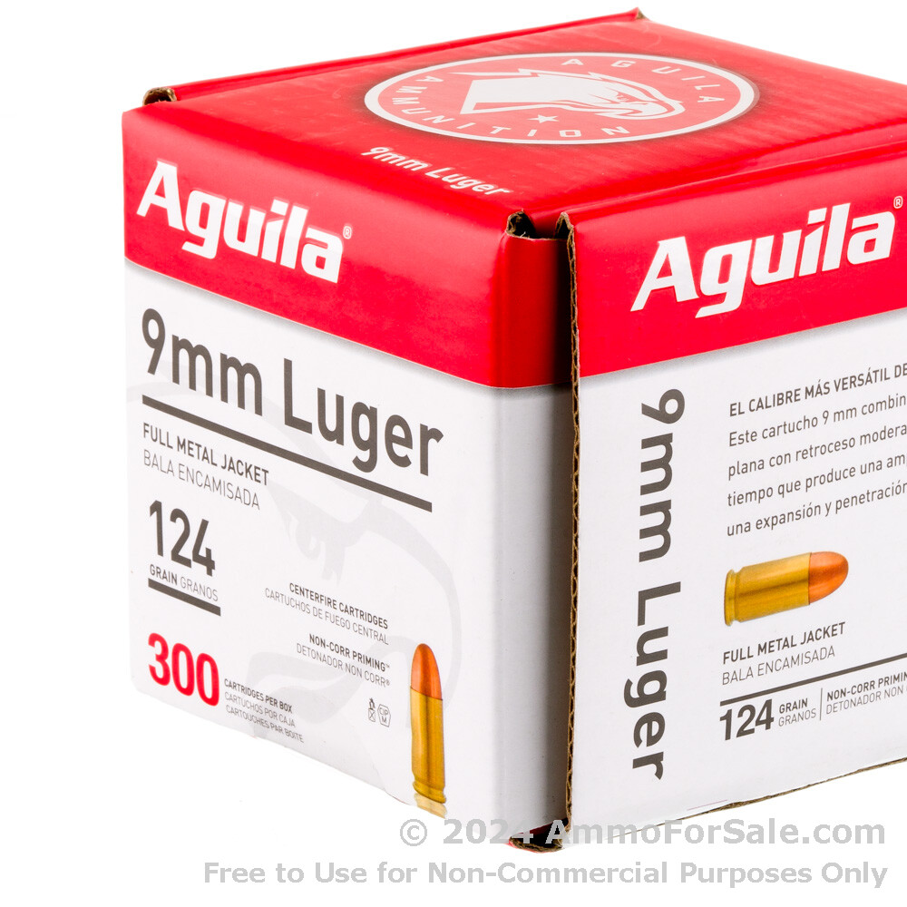 300 Rounds of 124gr FMJ 9mm Ammo For Sale by Aguila