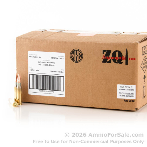 20 Rounds of Discount 147gr FMJ .308 Win Ammo For Sale by ZQI Ammunition