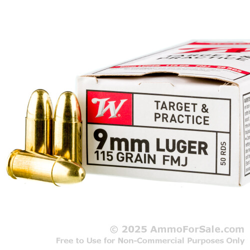 500 Rounds of Discount 115gr FMJ 9mm Ammo For Sale by Winchester