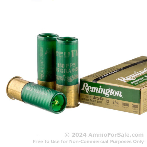 5 Rds 385gr Sabot Slug 12ga Ammo Remington AccuTip 1850fps