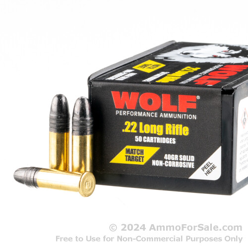 500 Rounds of Discount 40gr LRN .22 LR Ammo For Sale by Wolf Match Target