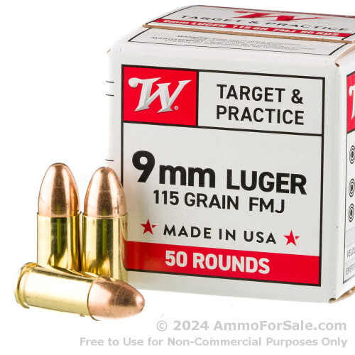 1000 Rounds of 115gr FMJ 9mm Ammo For Sale by Winchester