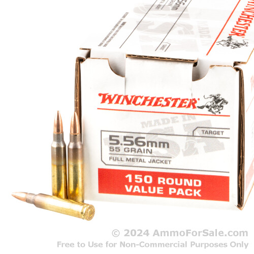 150 Rounds of Discount 55gr FMJ 5.56x45 Ammo For Sale by Winchester