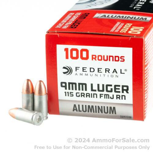 100 Rounds of Discount 115gr FMJ RN 9mm Ammo For Sale by Federal